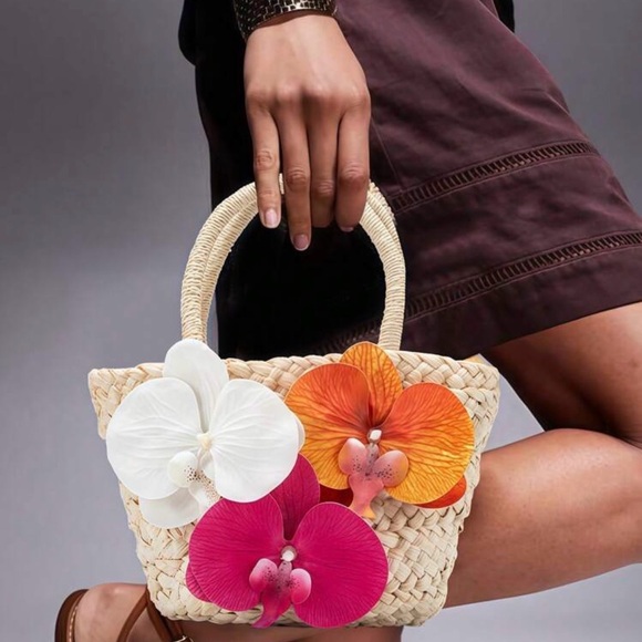 Bags | Mini Butterfly Orchid Straw Beach Tote | Poshmark